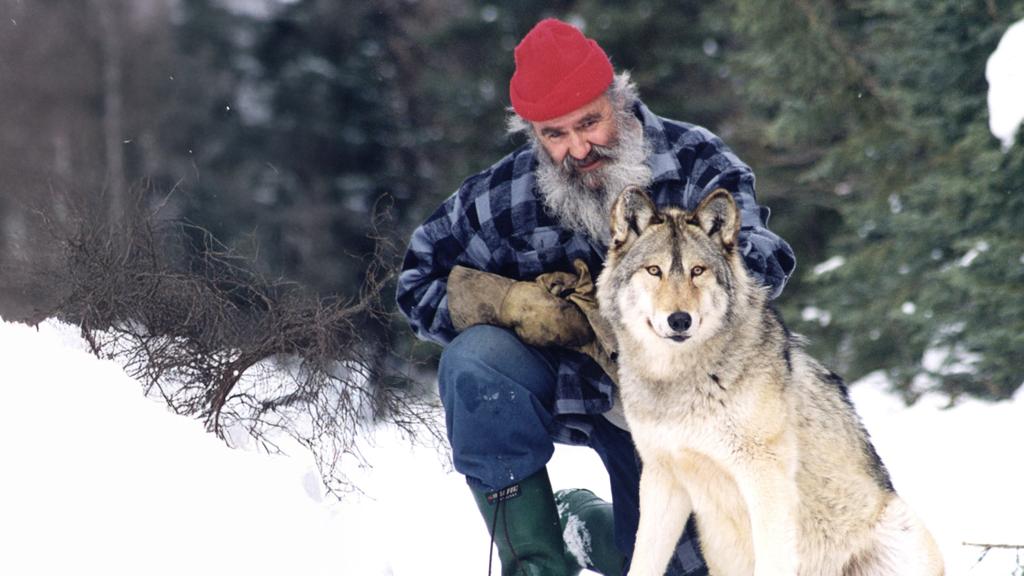 man with wolf